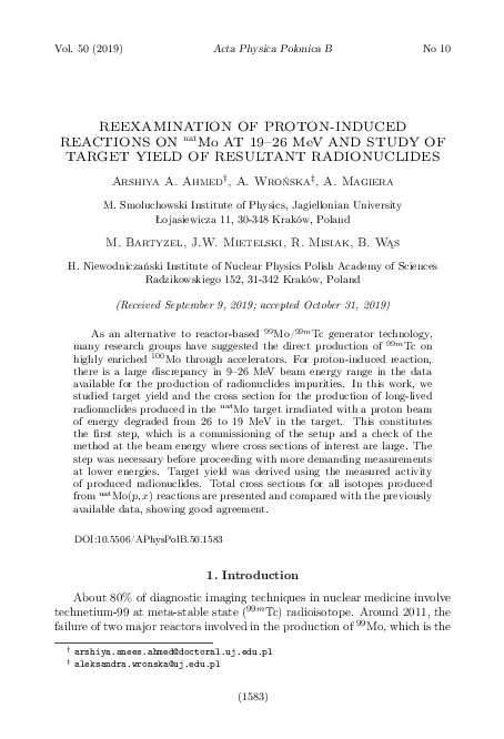 (PDF) Reexamination of Proton-induced Reactions on $^{\rm nat}$Mo at 19 ...