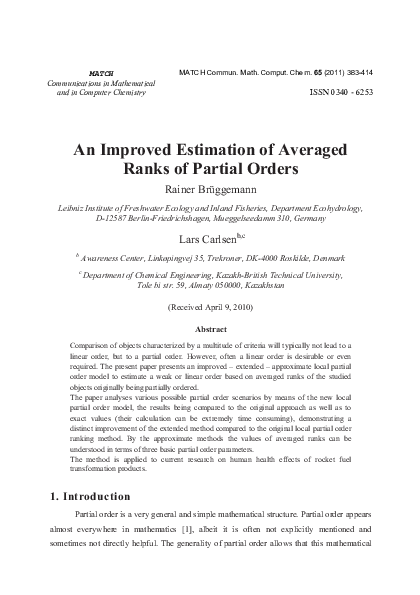 (PDF) An Improved Estimation of Averaged Ranks of Partial Orders | Lars Carlsen - Academia.edu