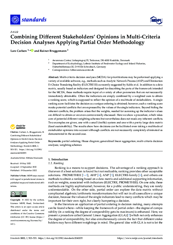 (PDF) Combining Different Stakeholders’ Opinions in Multi-Criteria Decision Analyses Applying ...