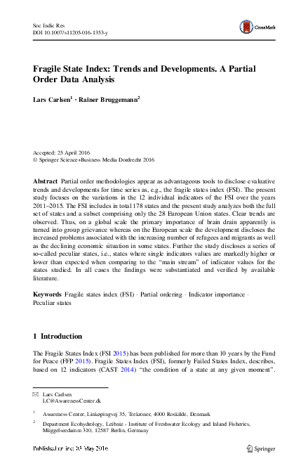 Pdf Fragile State Index Trends And Developments A Partial Order Data Analysis Lars Carlsen