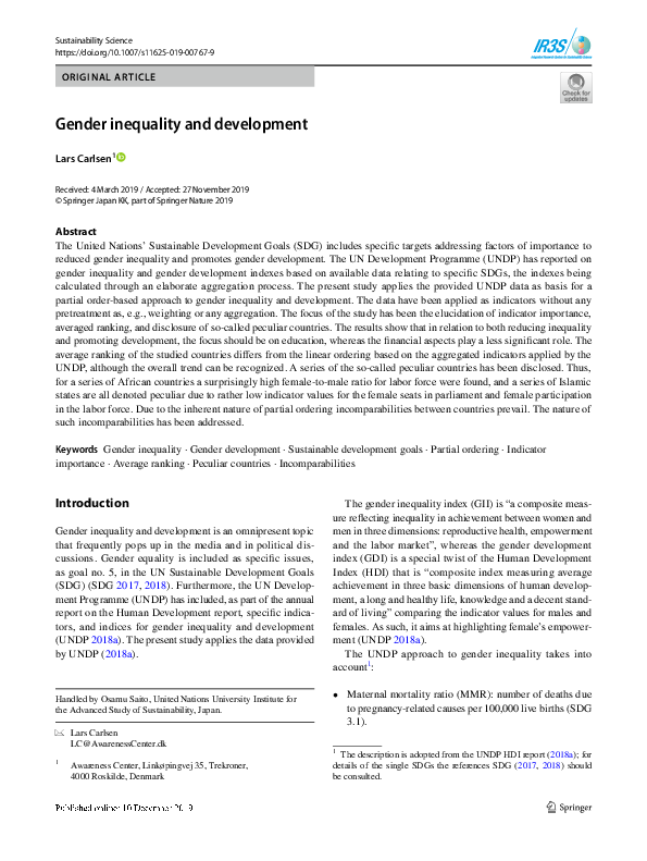 (PDF) Gender inequality and development