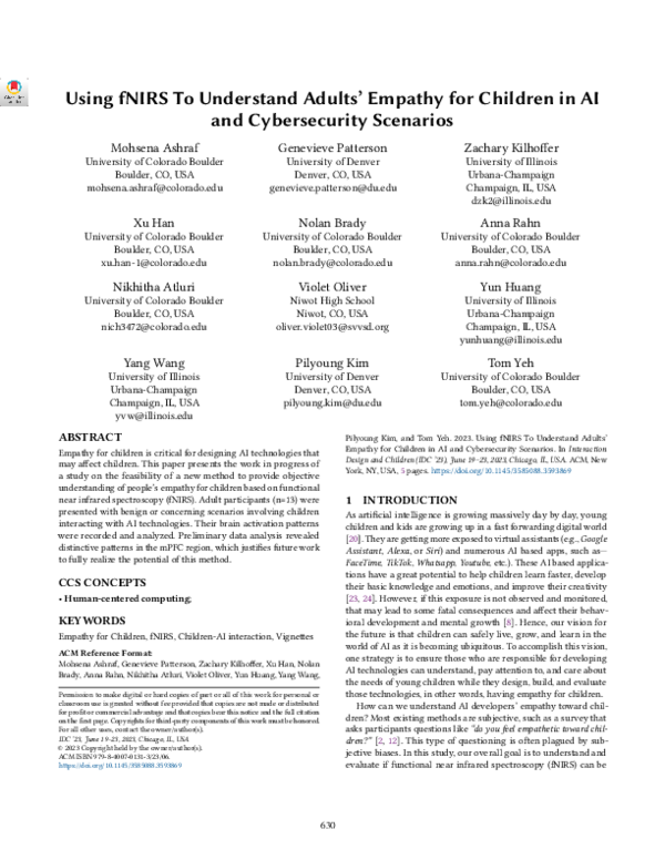 (PDF) Using fNIRS To Understand Adults’ Empathy for Children in AI and ...