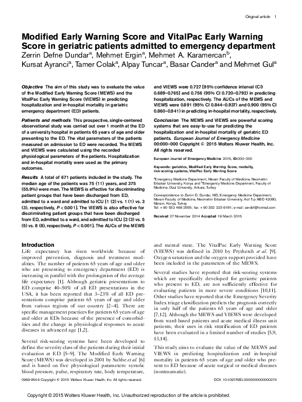 (PDF) Modified Early Warning Score and VitalPac Early Warning Score in ...
