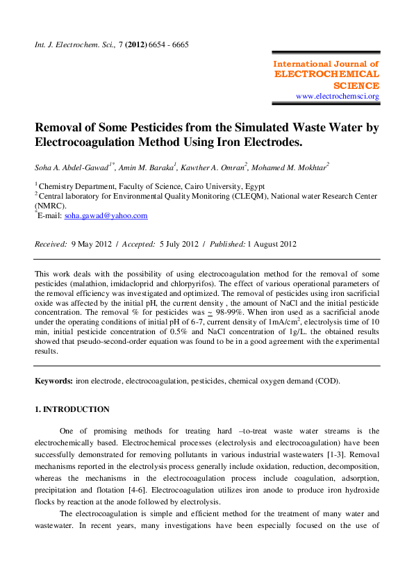 (PDF) Removal of Some Pesticides from the Simulated Waste Water by ...