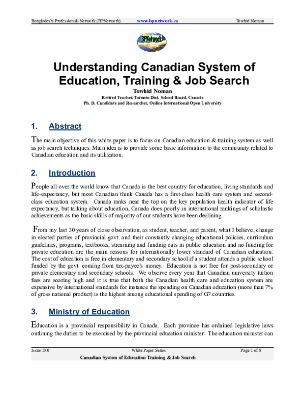(DOC) Understanding Canadian System of Education, Training & Job Search