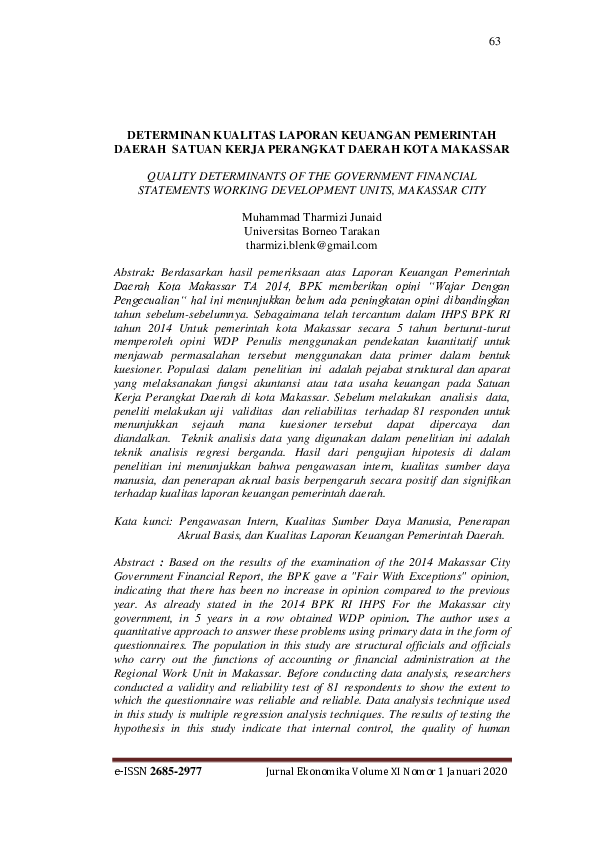 (PDF) Determinan Kualitas Laporan Keuangan Pemerintah Daerah Satuan Kerja Perangkat Daerah Kota ...