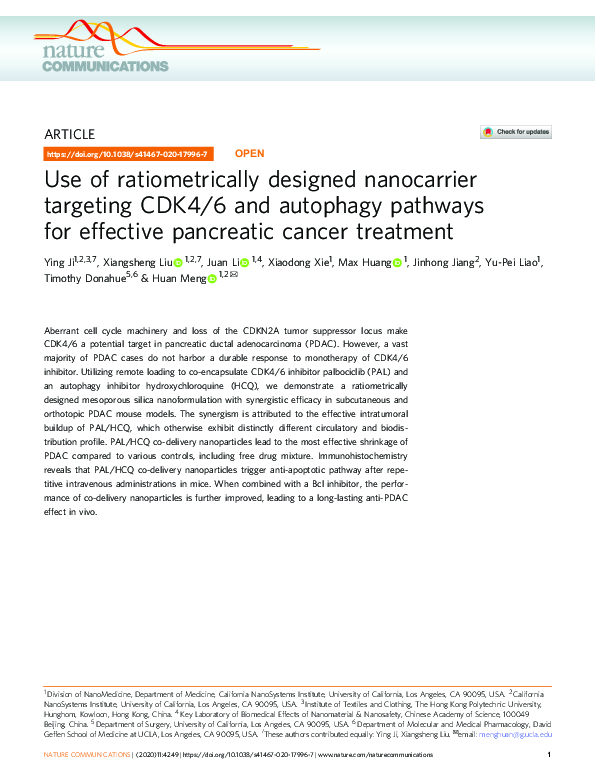 (PDF) Use of ratiometrically designed nanocarrier targeting CDK4/6 and autophagy pathways for ...