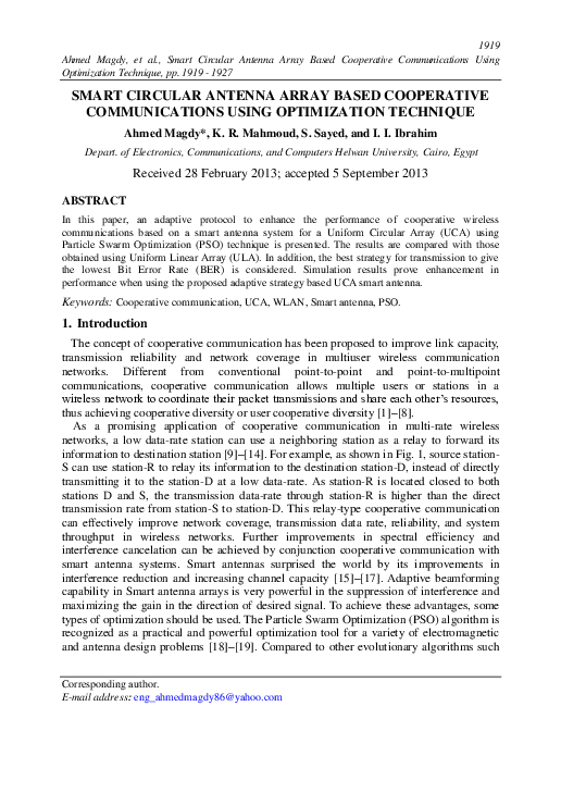 (PDF) Smart Circular Antenna Array Based Cooperative Communications Using Optimization Technique