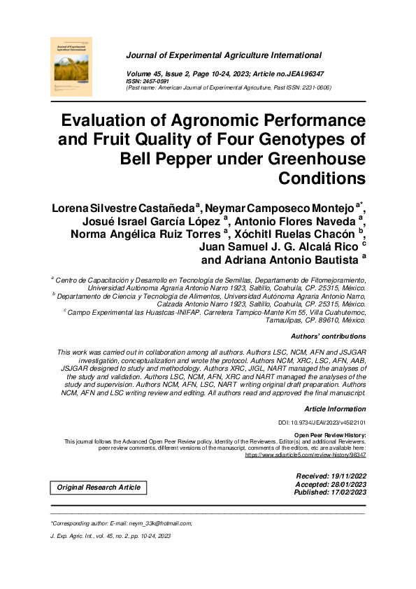 (PDF) Evaluation of Agronomic Performance and Fruit Quality of Four ...