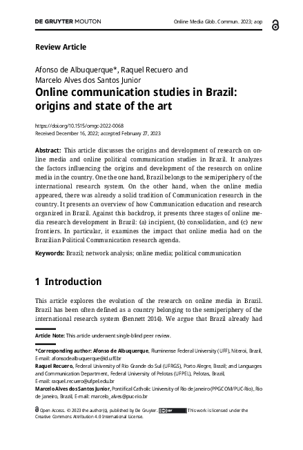 (PDF) Online communication studies in Brazil: origins and state of the art