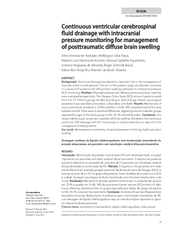 (PDF) Continuous ventricular cerebrospinal fluid drainage with ...