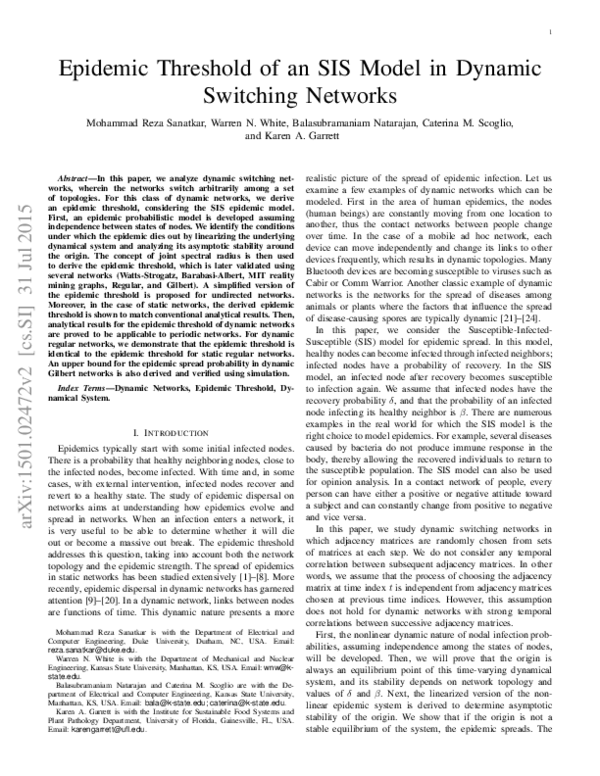 (PDF) Epidemic Threshold of an SIS Model in Dynamic Switching Networks