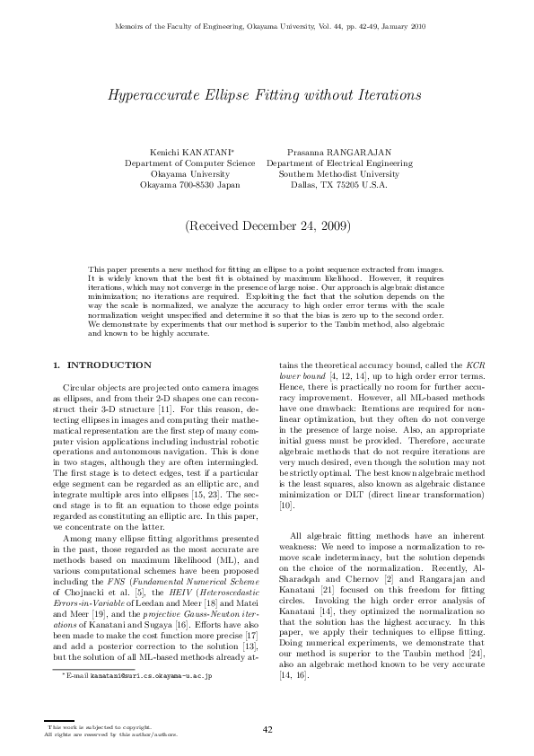 (PDF) Hyperaccurate Ellipse Fitting Without Iterations