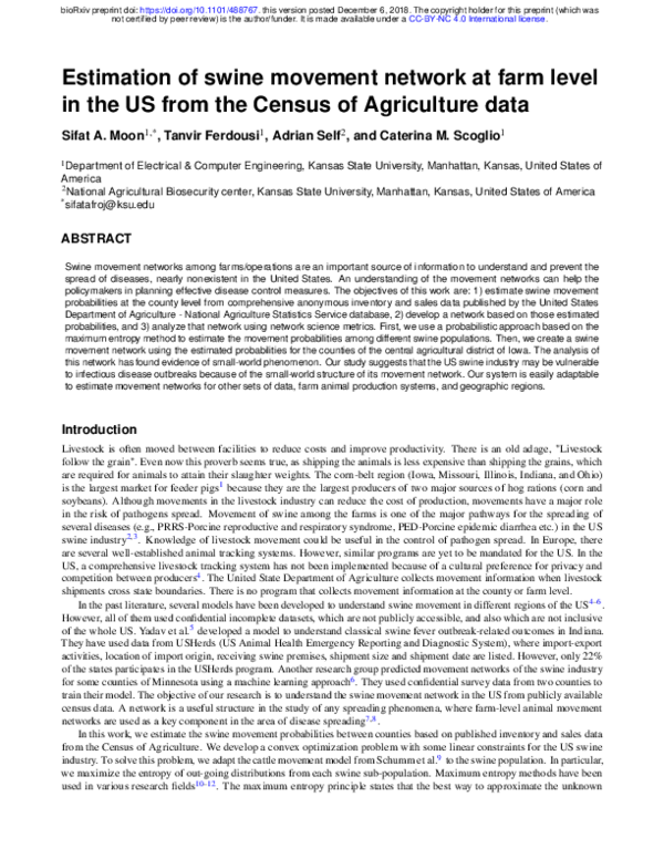 (PDF) Estimation of swine movement network at farm level in the US from ...