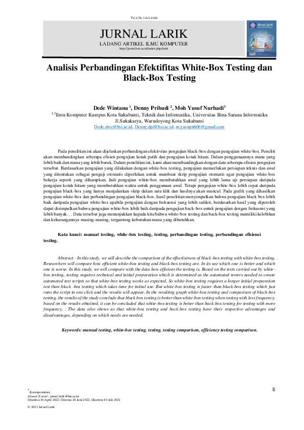 (PDF) Analisis Perbandingan Efektifitas White-Box Testing dan Black-Box ...