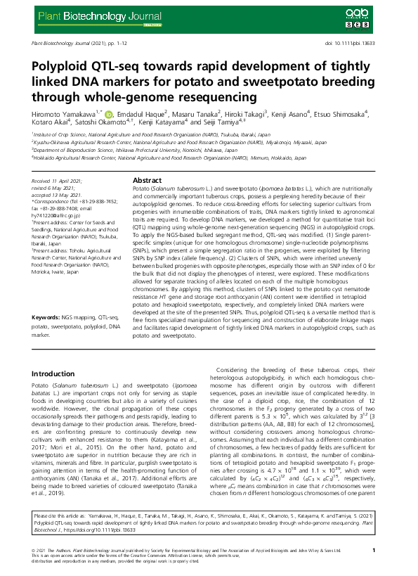 (PDF) Polyploid QTL‐seq towards rapid development of tightly linked DNA ...
