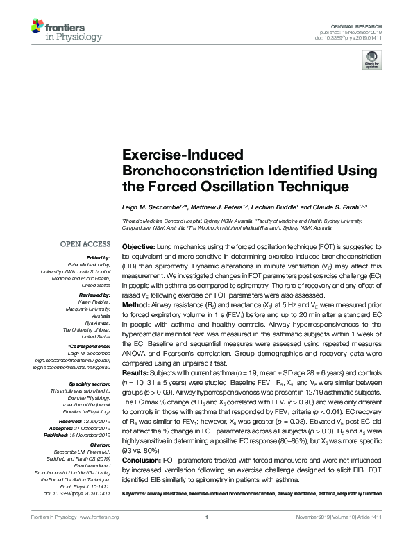 (PDF) Exercise-Induced Bronchoconstriction Identified Using the Forced Oscillation Technique