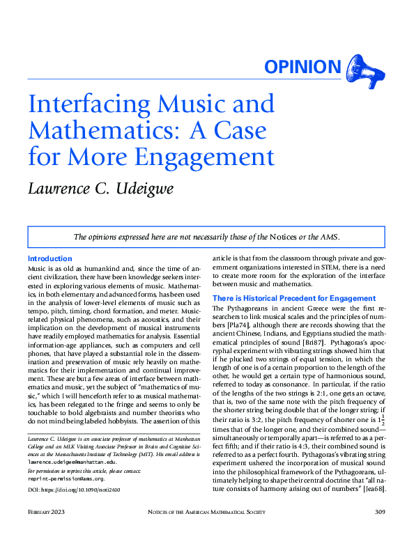 (PDF) Interfacing Music and Mathematics: A Case for More Engagement
