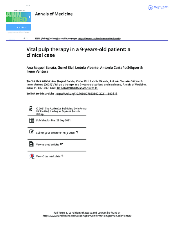 (PDF) Vital pulp therapy in a 9-years-old patient: a clinical case