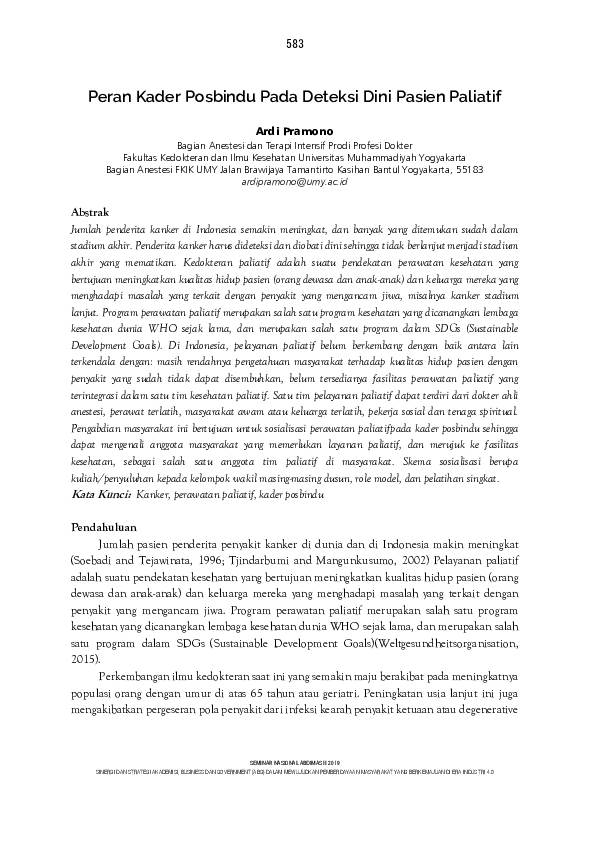 (PDF) Peran Kader Posbindu Pada Deteksi Dini Pasien Paliatif