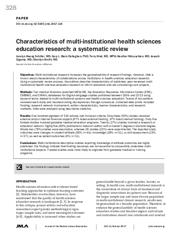 (PDF) Characteristics of multi-institutional health sciences education ...