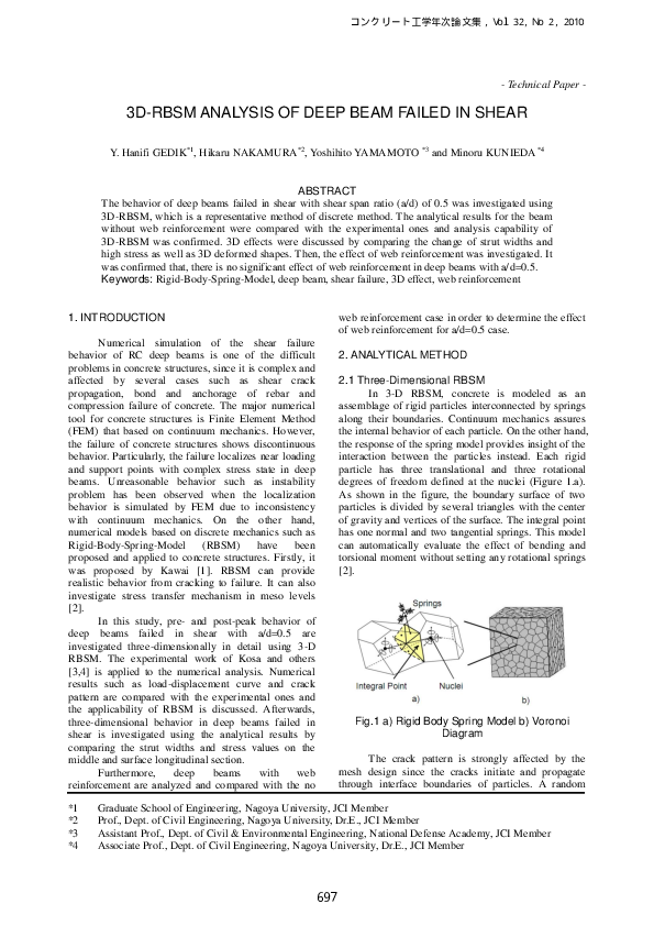 (PDF) 3D-RBSM Analysis of Deep Beam Failed in Shear