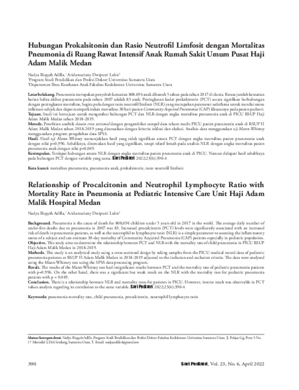 (PDF) Hubungan Prokalsitonin dan Rasio Neutrofil Limfosit dengan ...