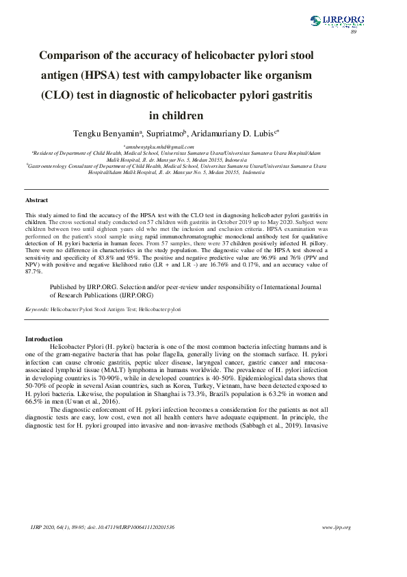 (PDF) Comparison of the Accuracy of Helicobacter pylori Stool Antigen ...