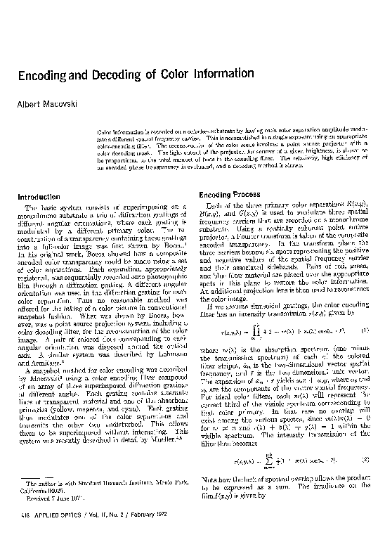 (PDF) Encoding and Decoding of Color Information