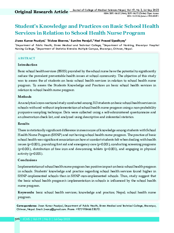 (PDF) Student’s Knowledge and Practices on Basic School Health Services ...