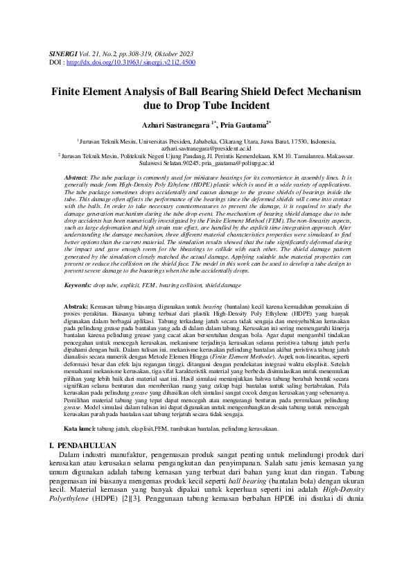 (PDF) Finite Element Analysis of Ball Bearing Shield Defect Mechanism