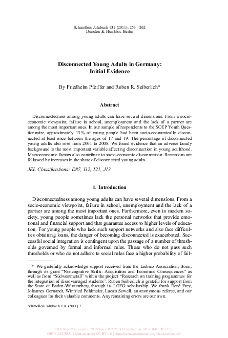 (PDF) Disconnected Young Adults in Germany: Initial Evidence
