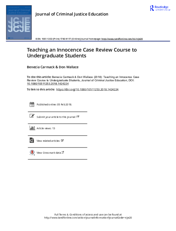 (PDF) Teaching an Innocence Case Review Course to Undergraduate Students
