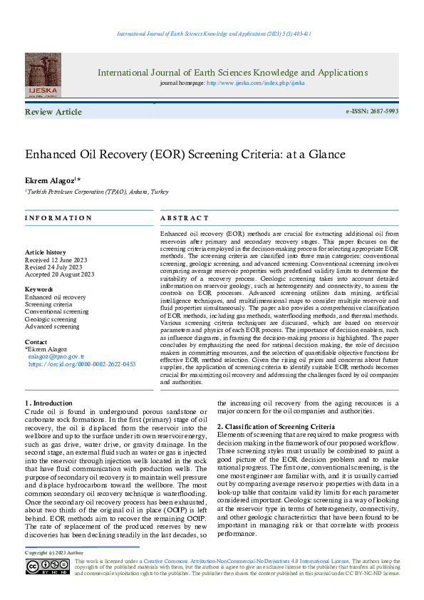 (PDF) EOR Screening Criteria: at a Glance