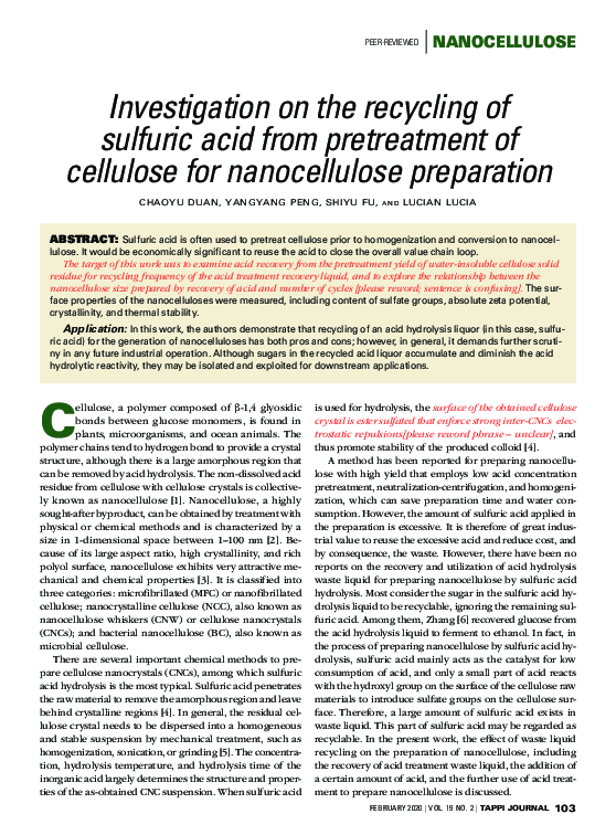 (PDF) Investigation on the recycling of sulfuric acid from pretreatment of cellulose for ...