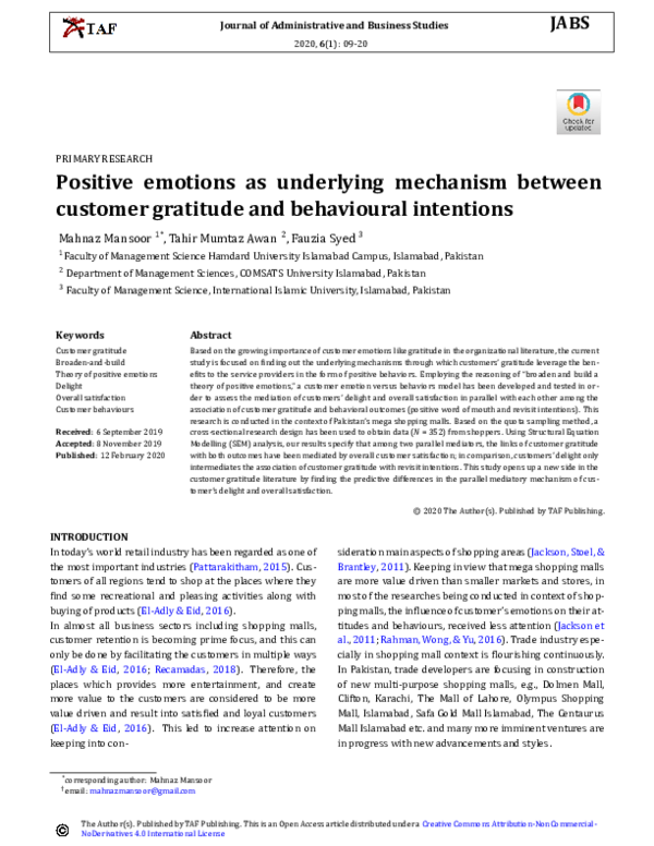 (PDF) Positive Emotions As Underlying Mechanism Between Customer ...