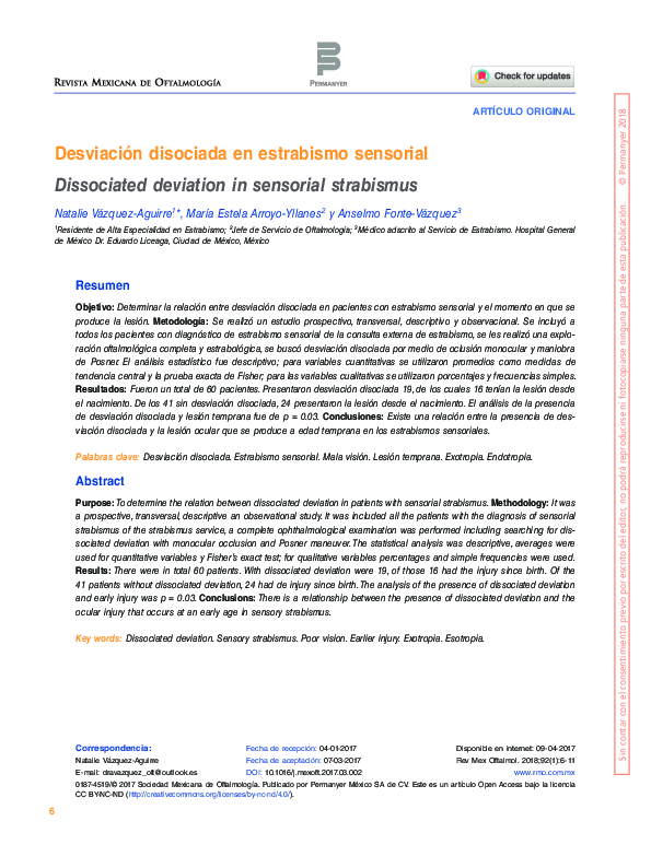 (PDF) Dissociated deviation in sensorial strabismus