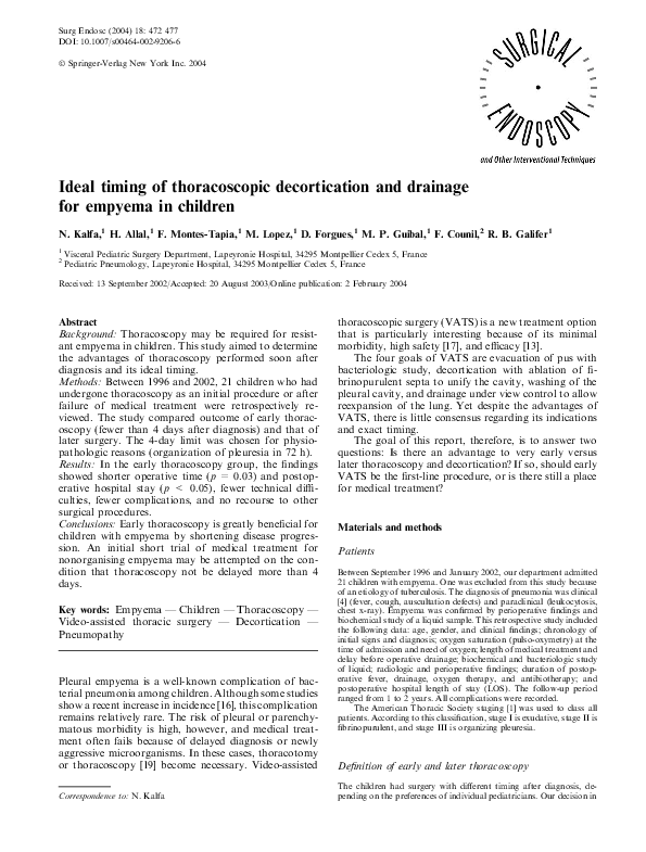 (PDF) Ideal timing of thoracoscopic decortication and drainage for ...