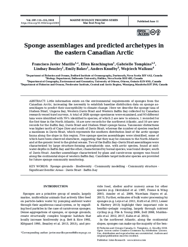 (PDF) Sponge assemblages and predicted archetypes in the eastern ...