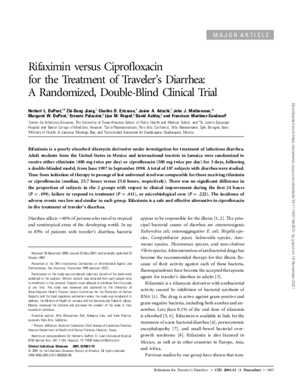 (PDF) Rifaximin versus Ciprofloxacin for the Treatment of Traveler's ...