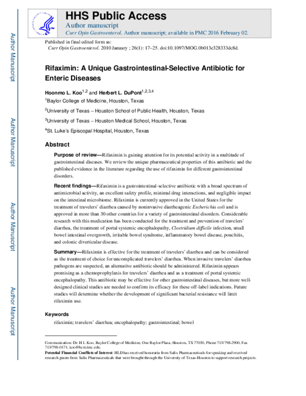 (PDF) Rifaximin: a unique gastrointestinal-selective antibiotic for ...