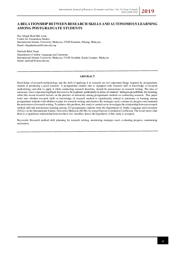(PDF) A relationship between research skills and autonomous learning ...