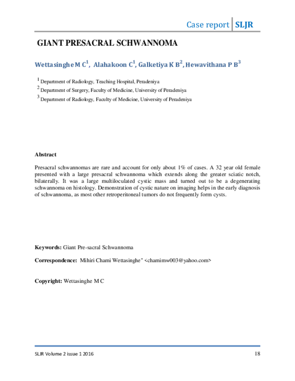 (PDF) Giant Presacral Schwannoma – Case Report