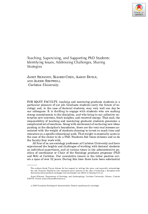 (PDF) Teaching, Supervising, and Supporting PhD Students: Identifying ...