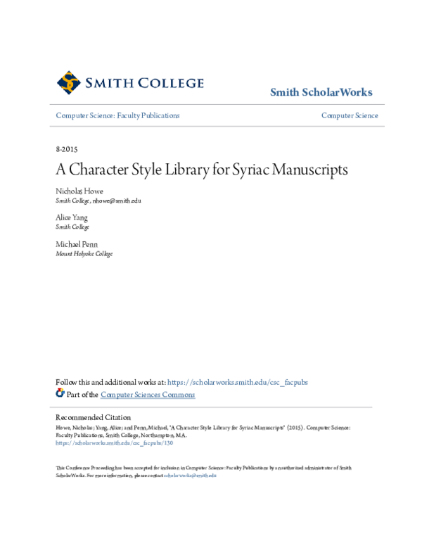 (PDF) A Character Style Library for Syriac Manuscripts