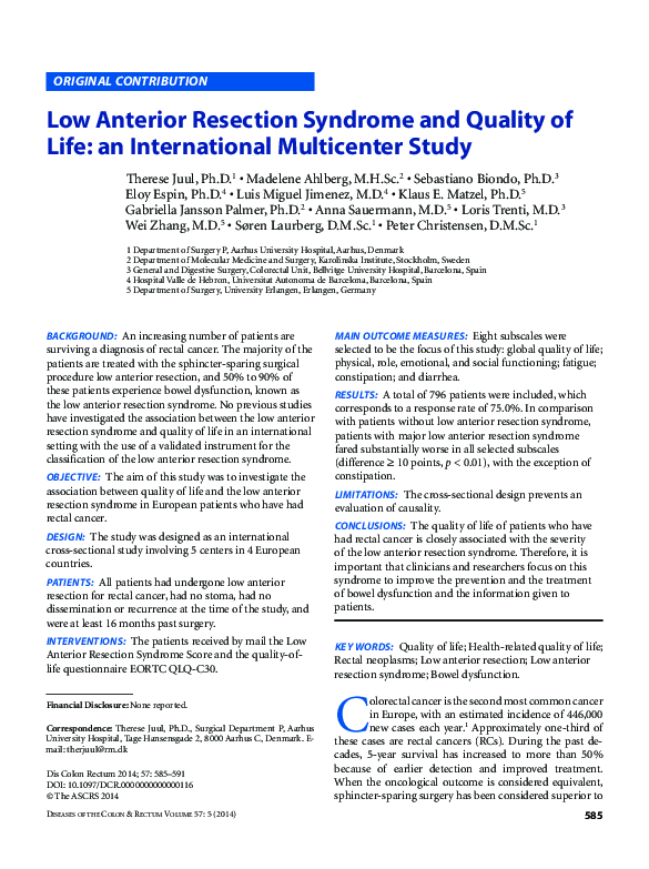 (PDF) Low Anterior Resection Syndrome and Quality of Life