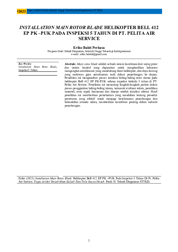 (DOC) INSTALLATION MAIN ROTOR BLADE HELIKOPTER BELL 412 EP PK -PUK PADA ...