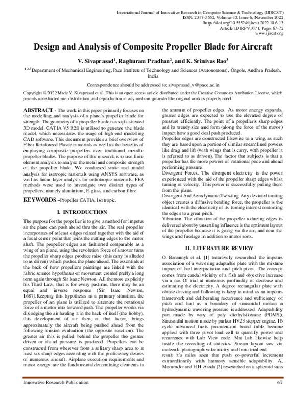 (PDF) Design and Analysis of Composite Propeller Blade for Aircraft