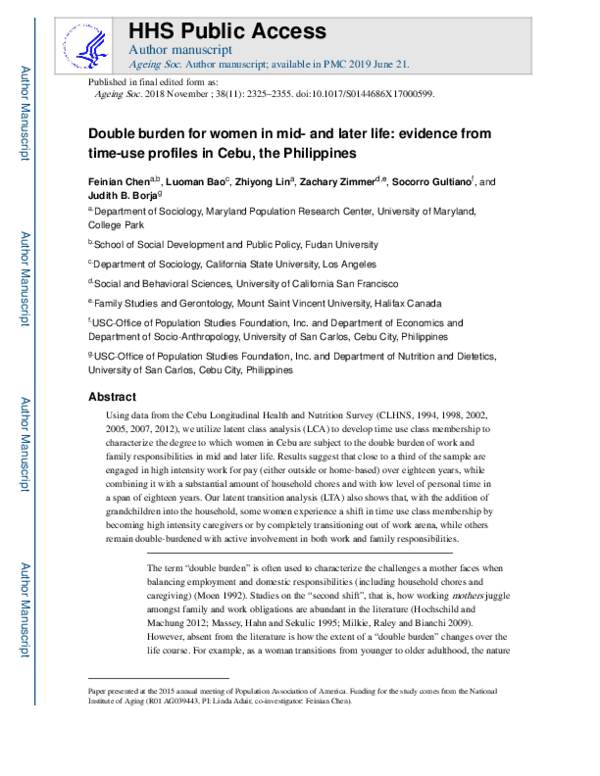 (PDF) Double burden for women in mid- and later life: evidence from ...