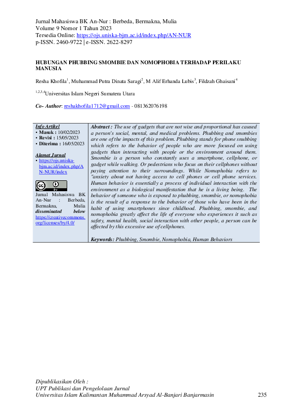 (PDF) Hubungan Phubbing Smombie Dan Nomophobia Terhadap Perilaku Manusia